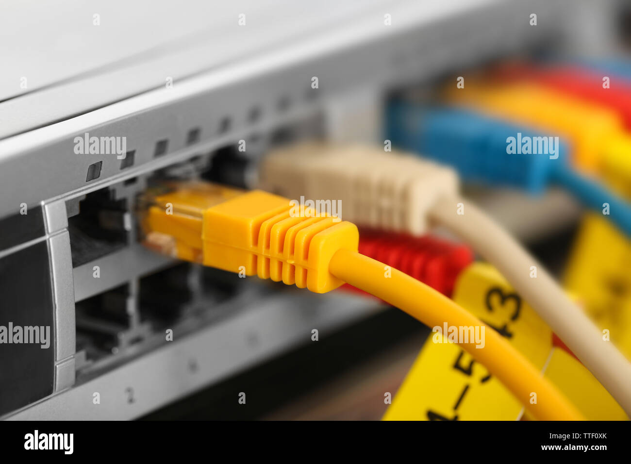 Ethernet cables connected to network switch, close up Stock Photo - Alamy