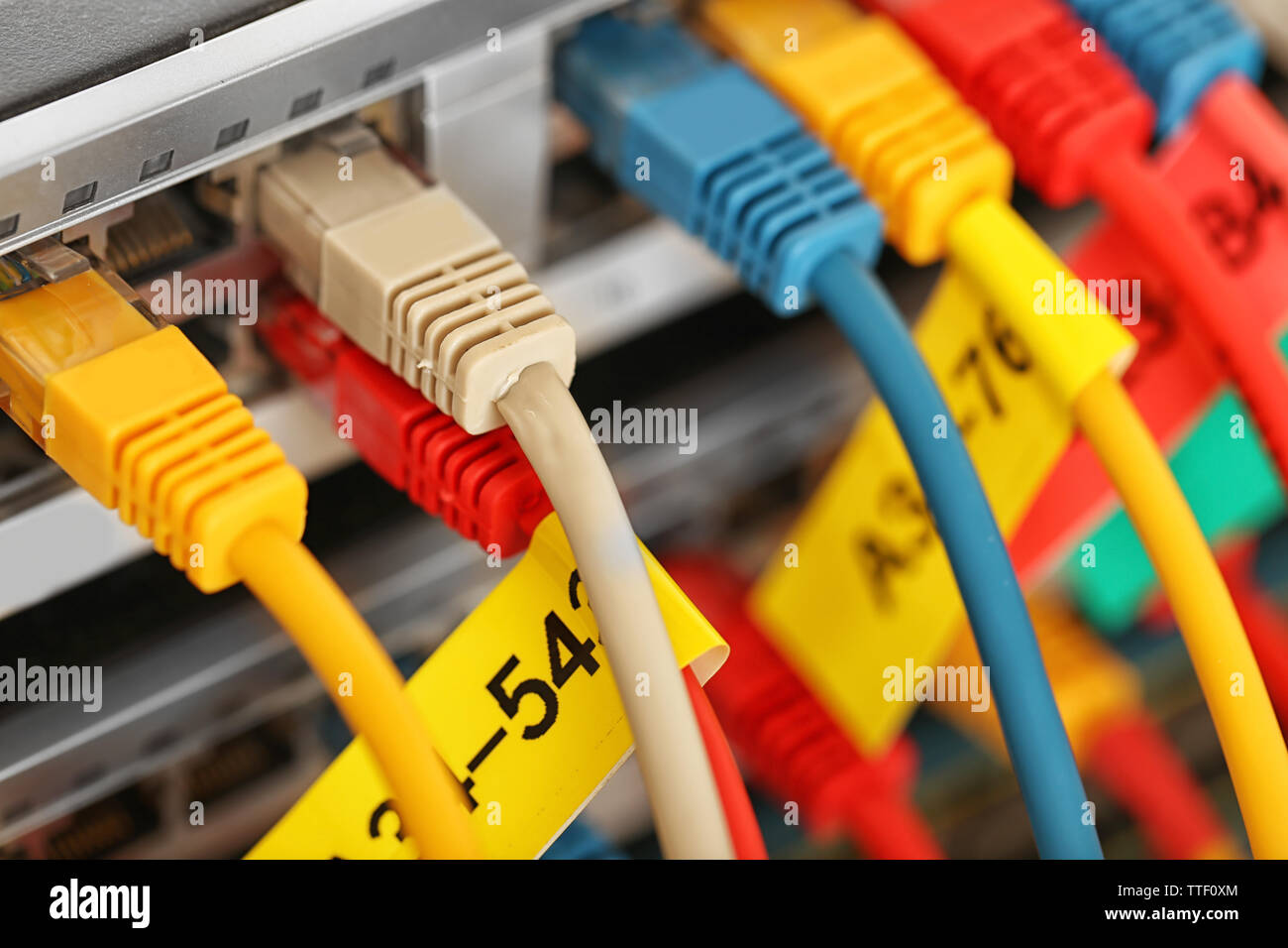 Ethernet cables connected to network switch, close up Stock Photo - Alamy
