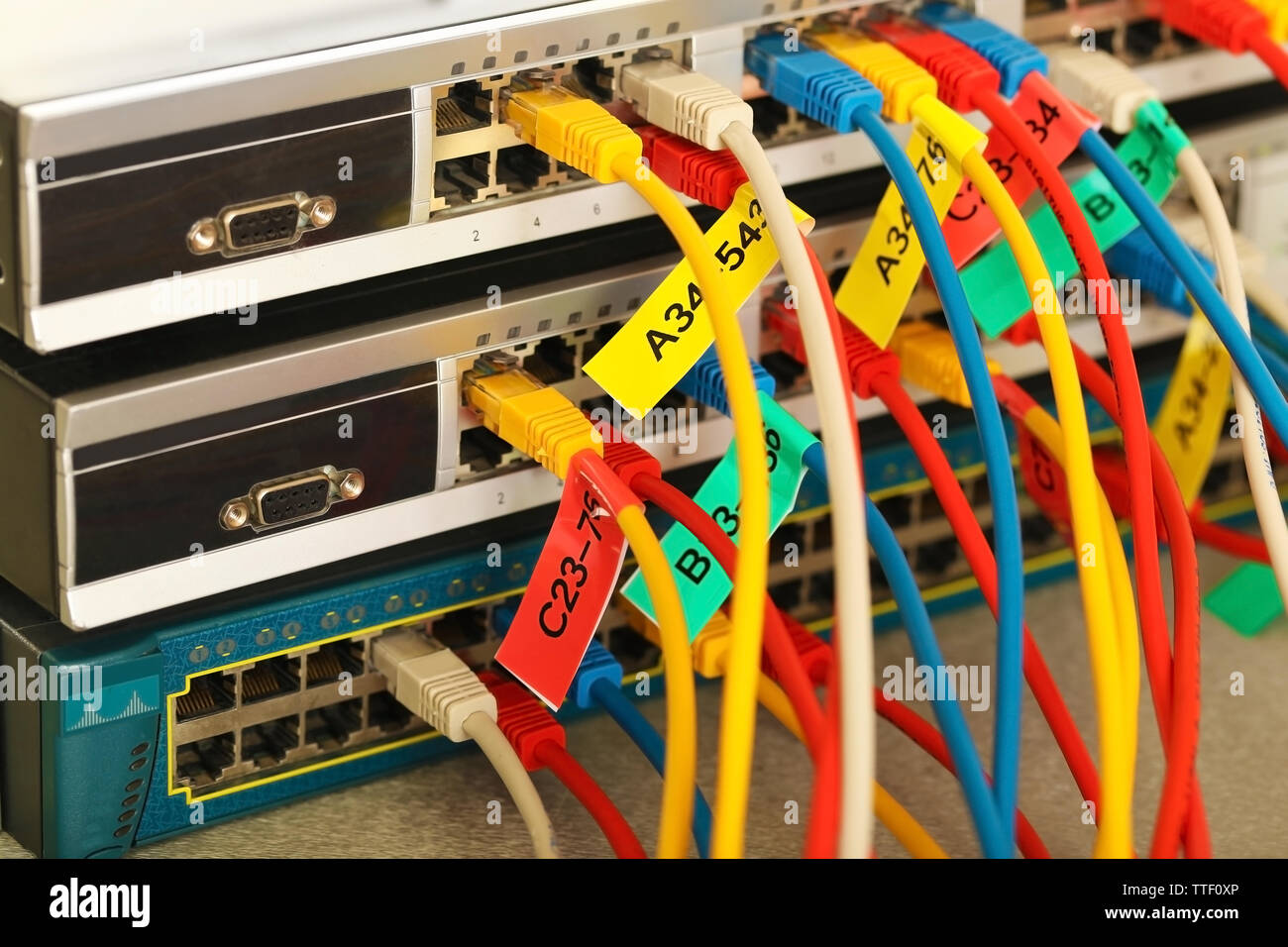 Ethernet cables connected to network switch, close up Stock Photo - Alamy