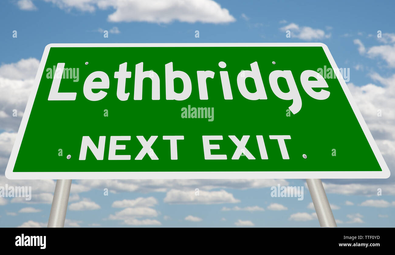 Rendering of a green highway sign for Lethbridge Alberta Stock Photo ...