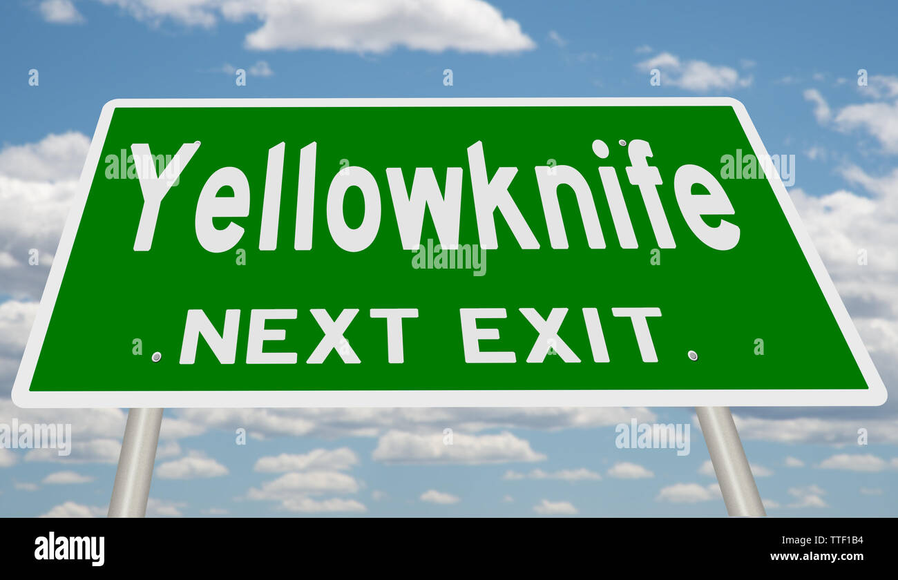 Rendering of a green highway sign for Yellowknife Stock Photo - Alamy