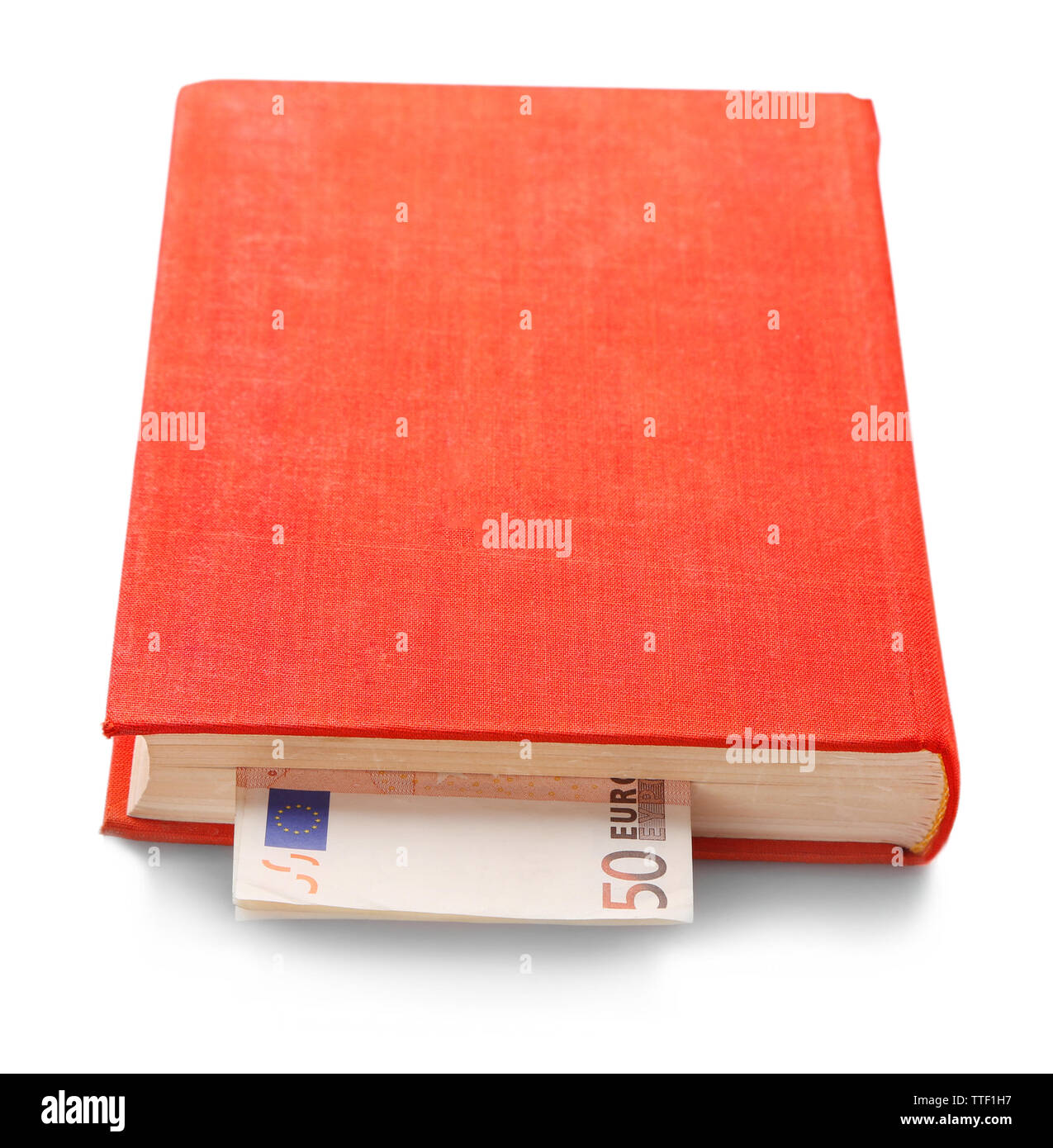 Red book with nested euro banknotes, isolated on white. Stash of money ...