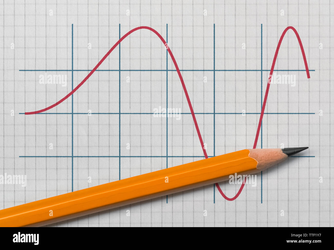 Graph of a sine function and a pencil on bright background Stock Photo ...