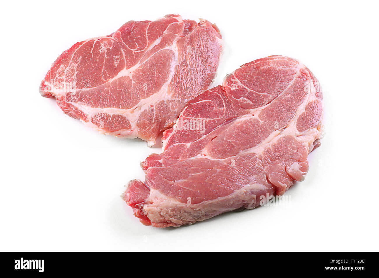 Pieces of pork meat, isolated on white Stock Photo - Alamy