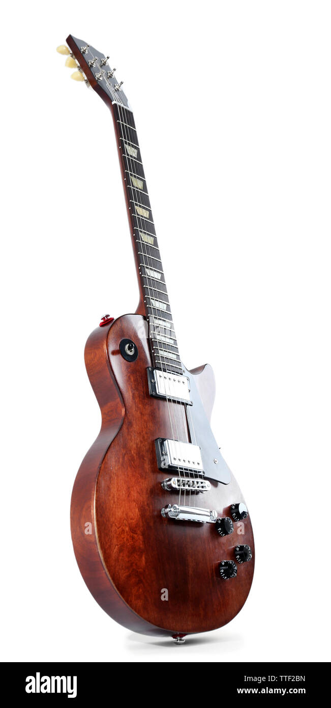 Brown electric guitar, isolated on white Stock Photo - Alamy