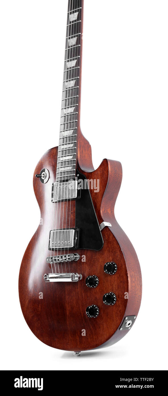 Brown electric guitar, isolated on white Stock Photo - Alamy