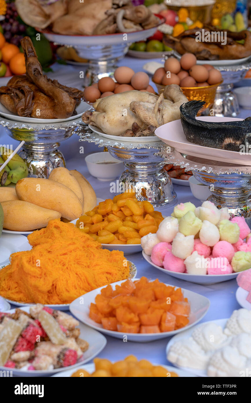 Sacrificial offering food for pray to god and memorial to ancestor ...