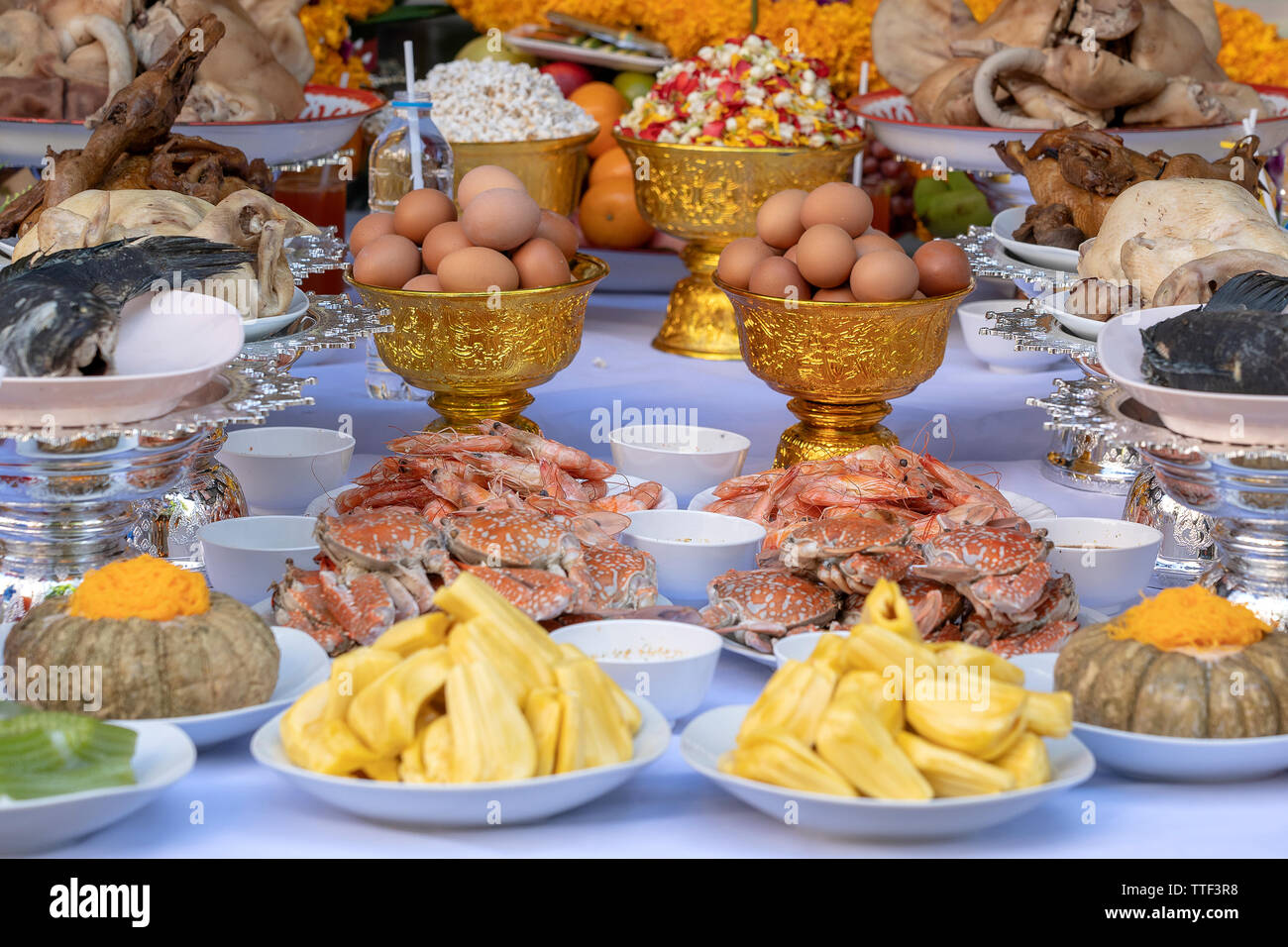 Sacrificial offering food for pray to god and memorial to ancestor ...