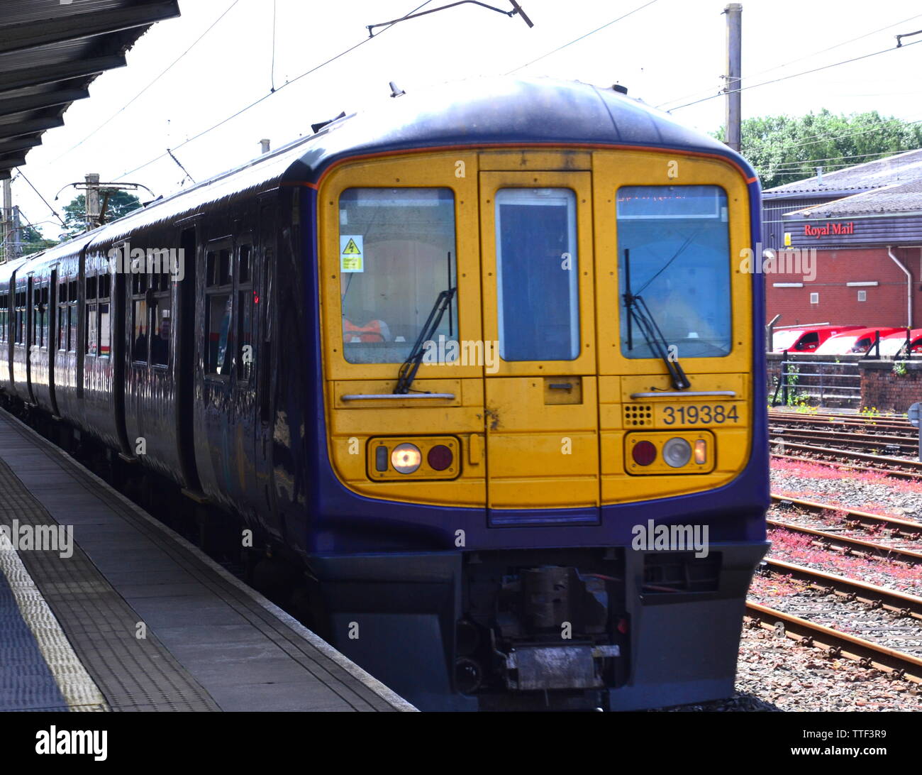 A Northern Rail train arriving at Preston Railway Station, Lancashire ...