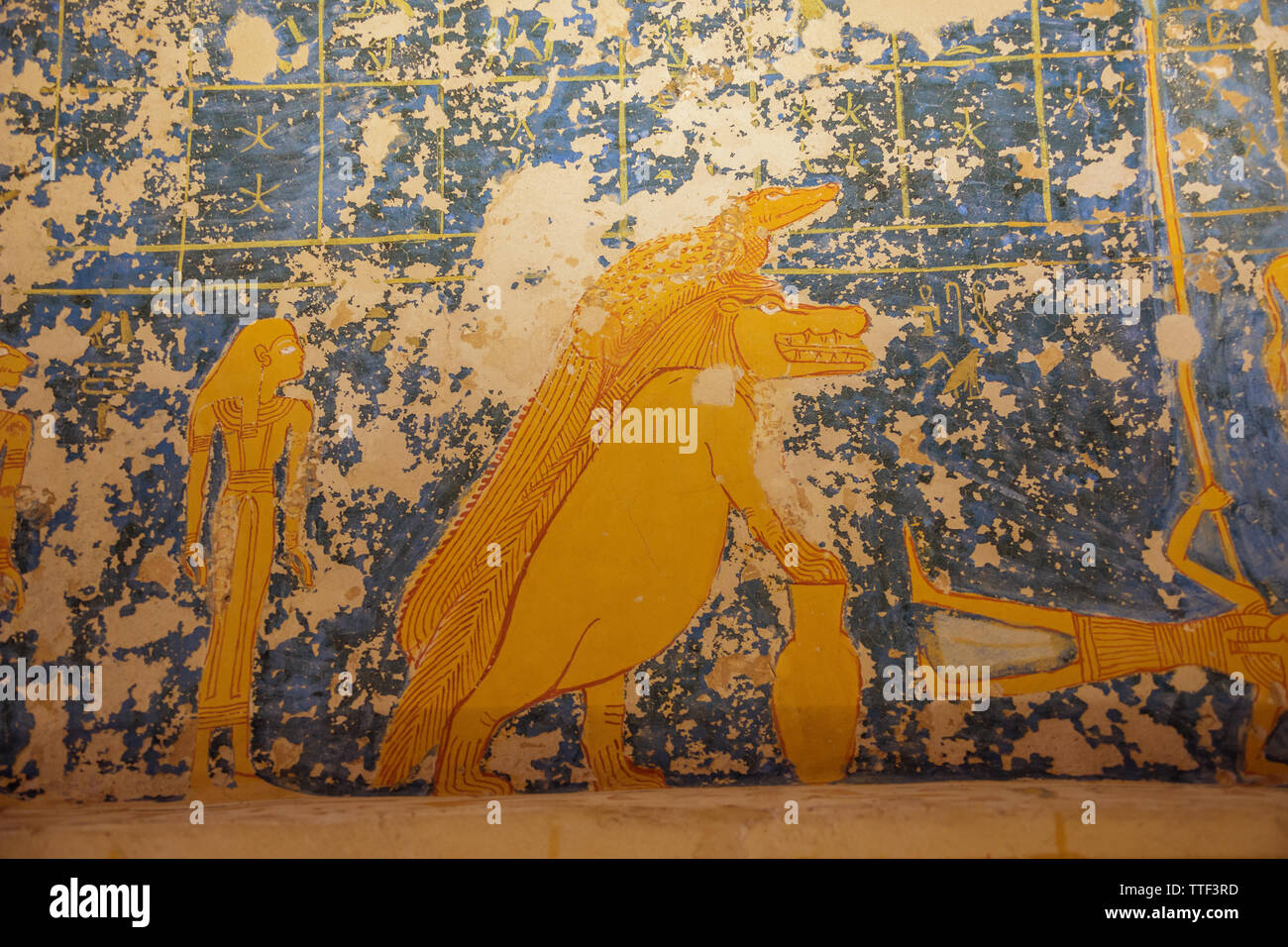 Painting of Sobek and a crocodile in the tomb of Ramesses VII in the ...