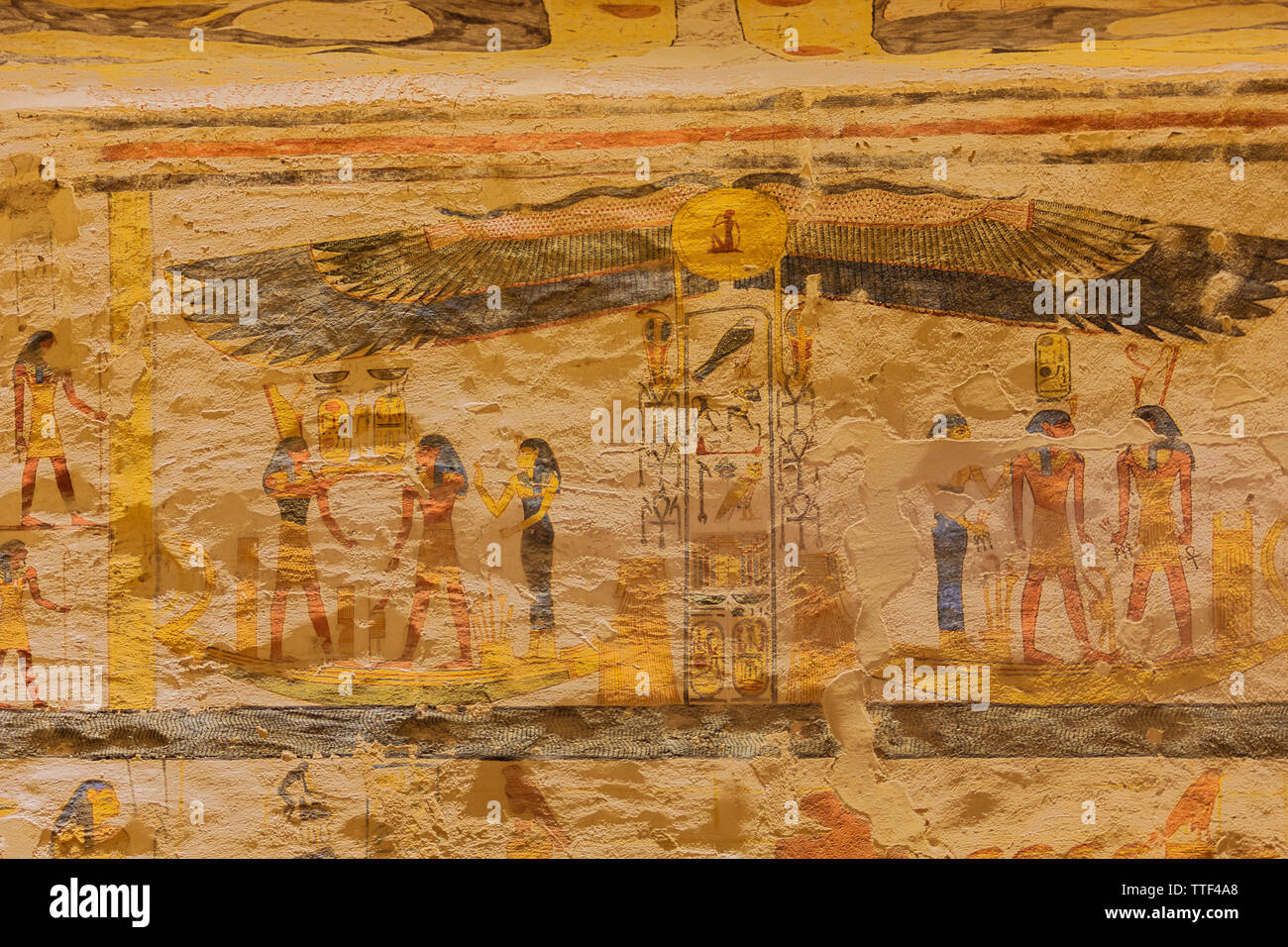 Painting with hieroglyphs and cartouches in the tomb of Ramesses IX ...