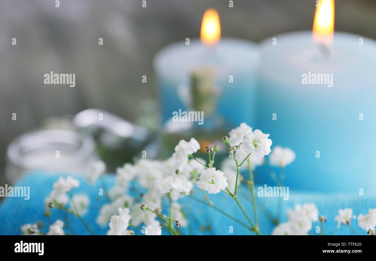 Spa still life in light blue color closeup Stock Photo - Alamy