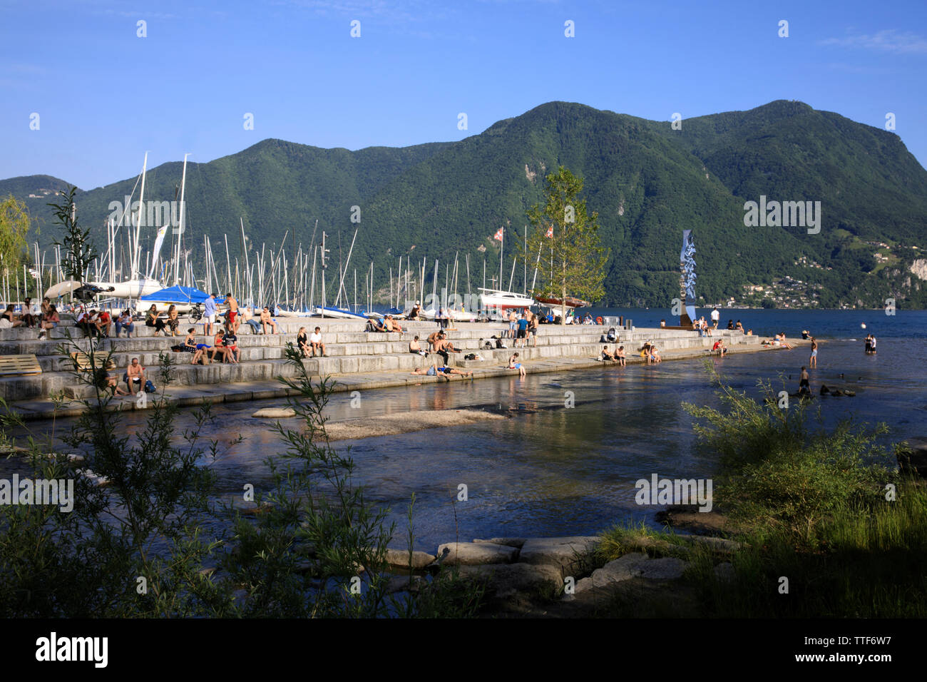 Lugano Beach, Lugano, Switzerland, Europe Stock Photo - Alamy