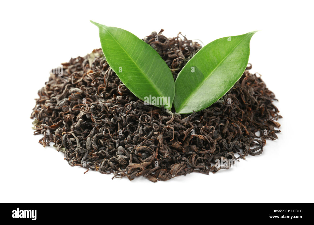 Pile of dry tea with green leaves, isolated on white Stock Photo - Alamy