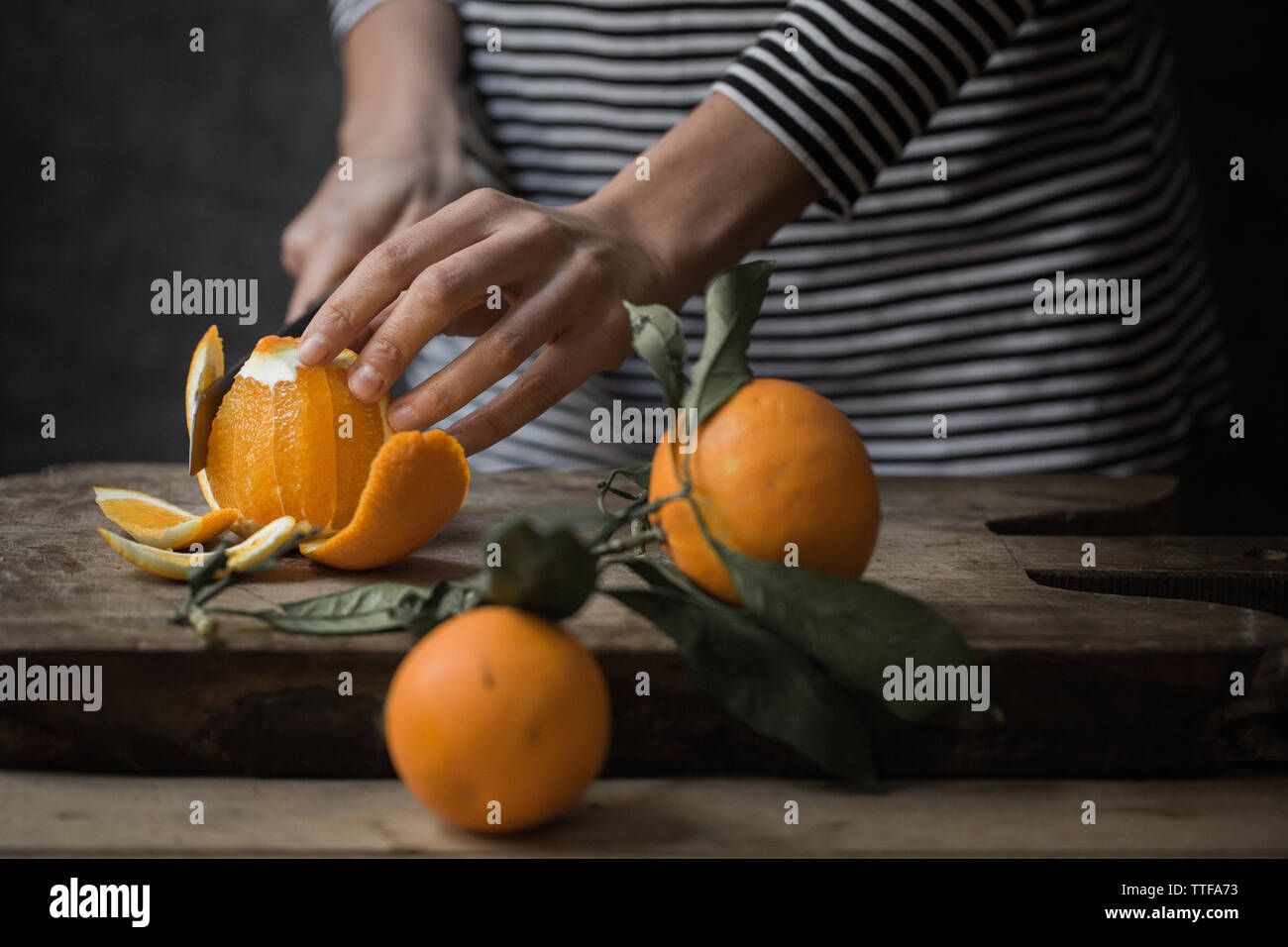 Hand cutting orange hi-res stock photography and images - Alamy