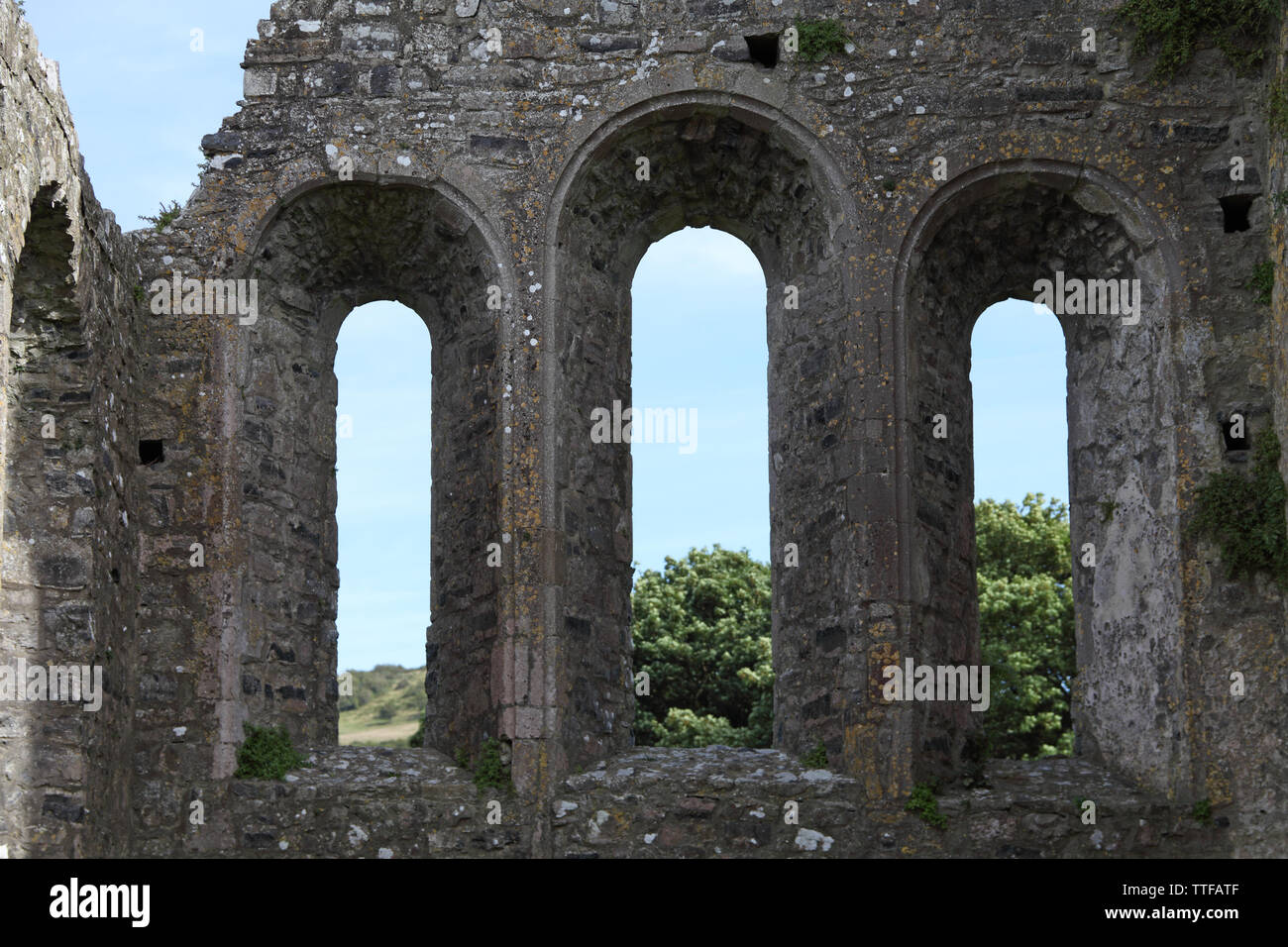 Inside the ruined chapel of medieval Fore Benedictine Abbey, known as ...