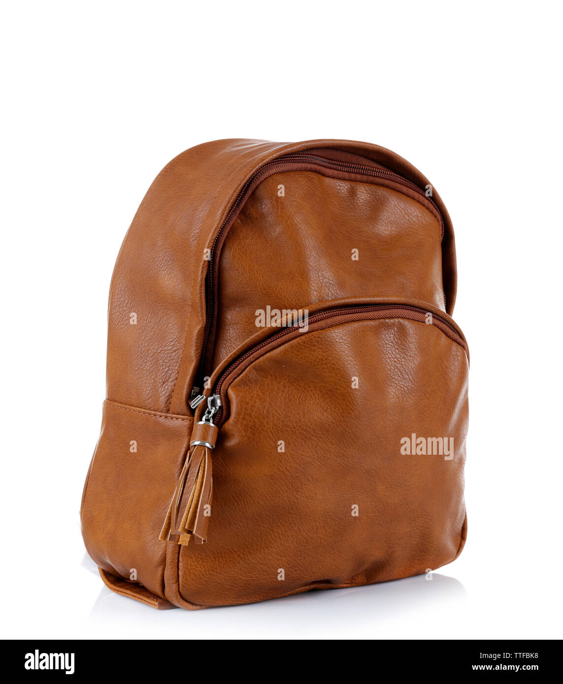 Brown leather backpack isolated on white Stock Photo - Alamy