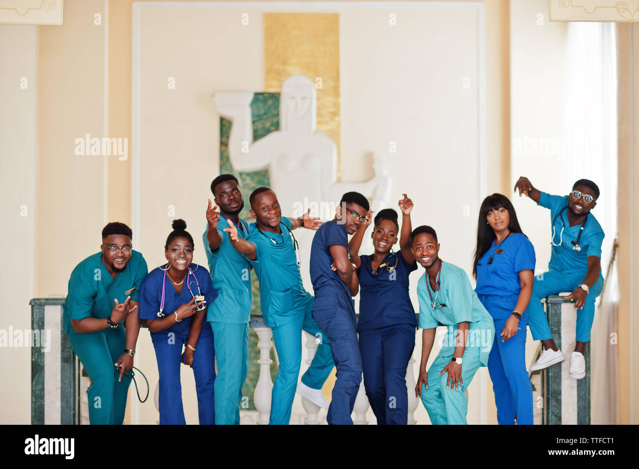 Group of african medical students in college having fun together Stock ...