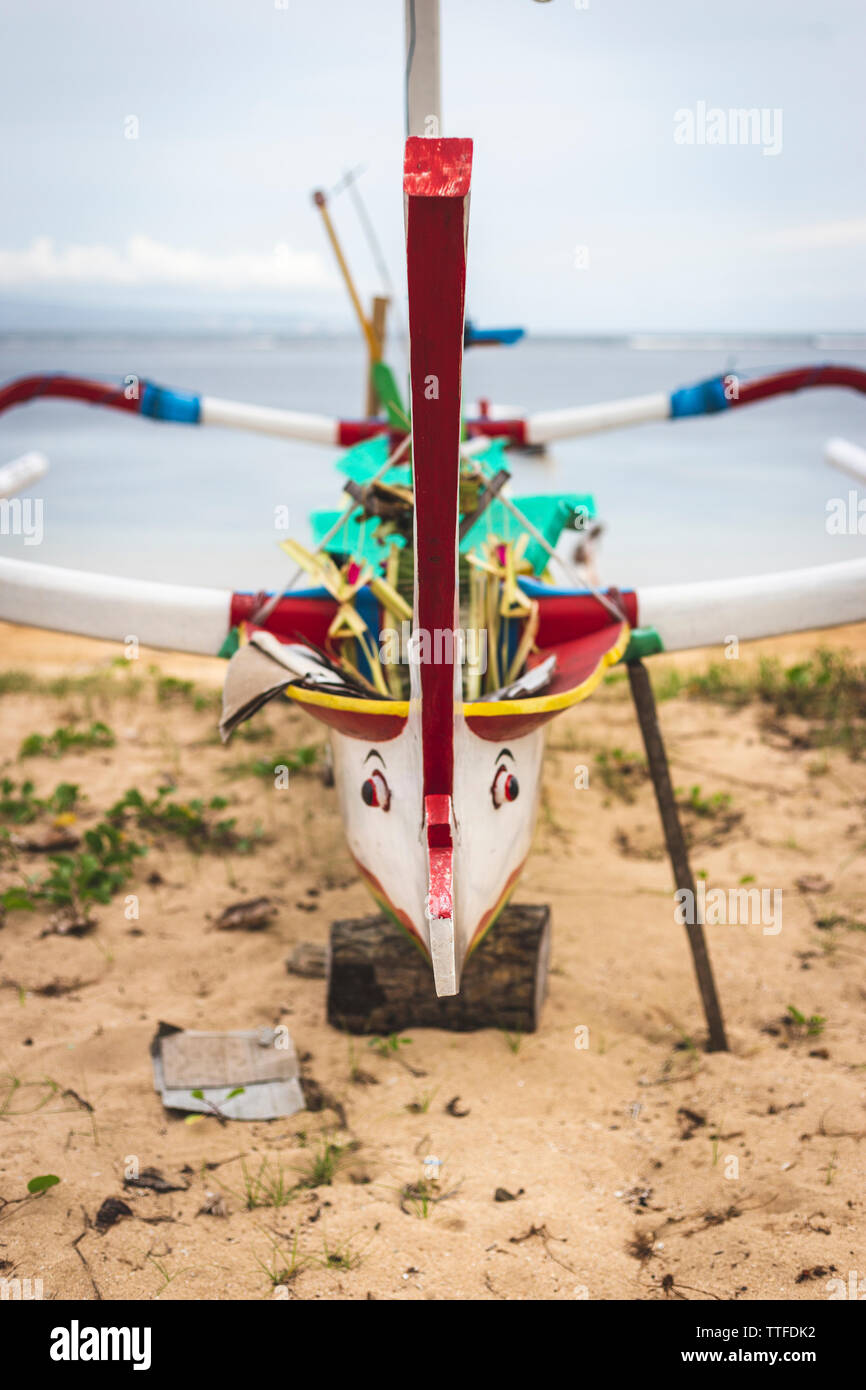 Detail of a Traditional Indonesia Boat (Jukung) on a Beach in Bali ...