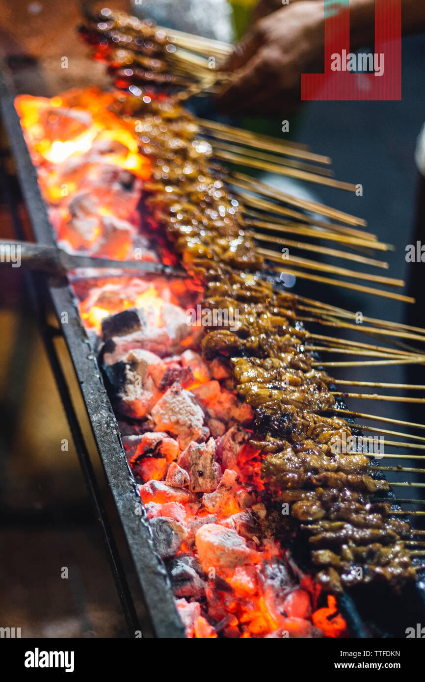 Meat Being Grilled at a Local Night Market in Bali, Indonesia Stock ...