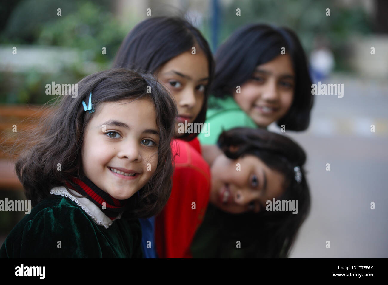 Portrait of girls in a row Stock Photo - Alamy