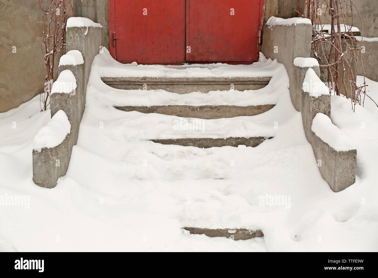 Stairs covered with snow Stock Photo - Alamy