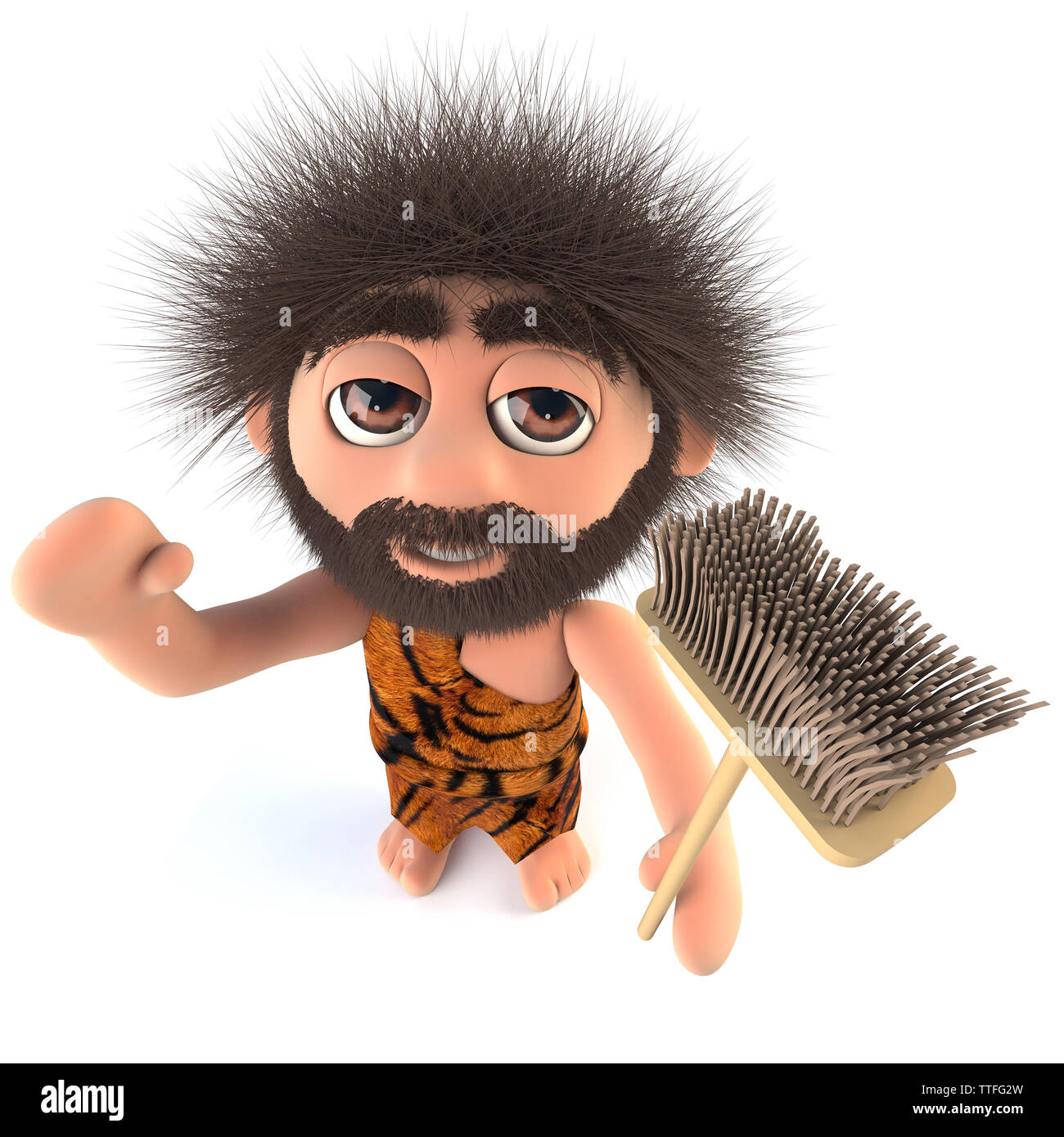3d render of a funny cartoon stone age caveman character holding a ...