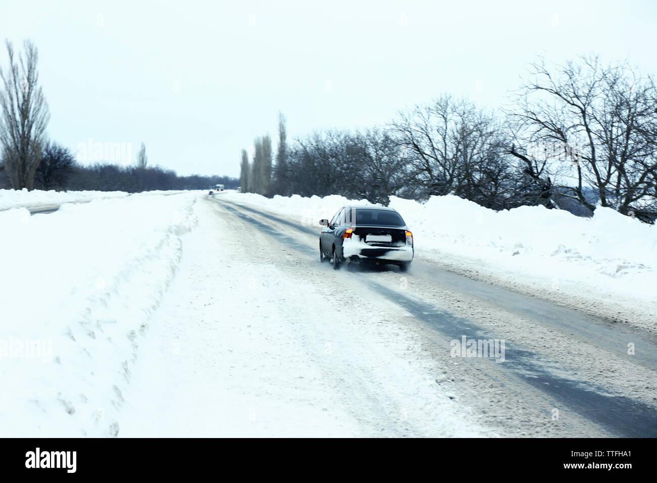 Car driving on snowy winter road, outdoor Stock Photo - Alamy