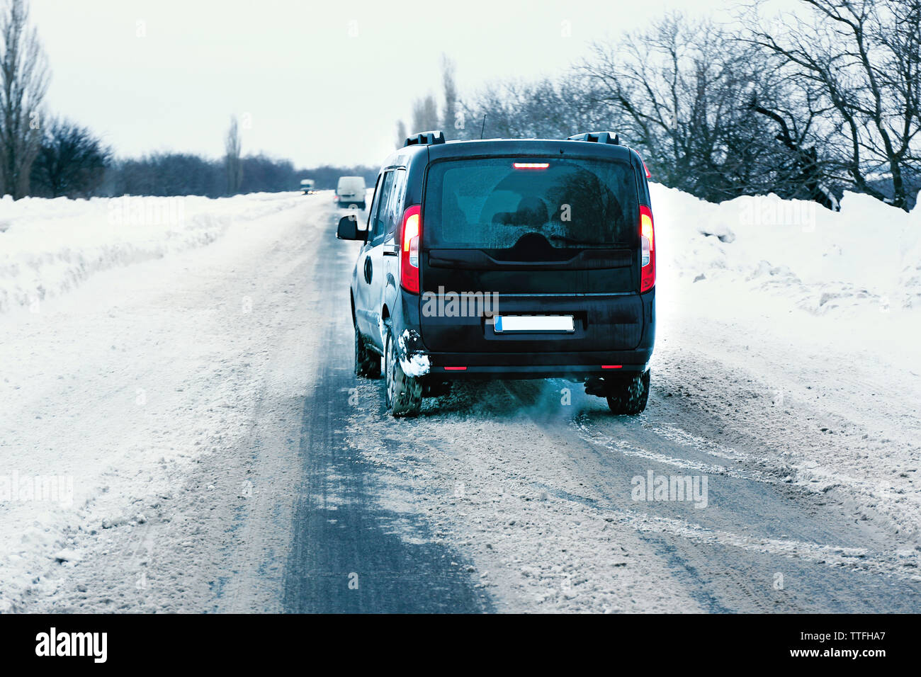 Car driving on snowy winter road, outdoor Stock Photo - Alamy