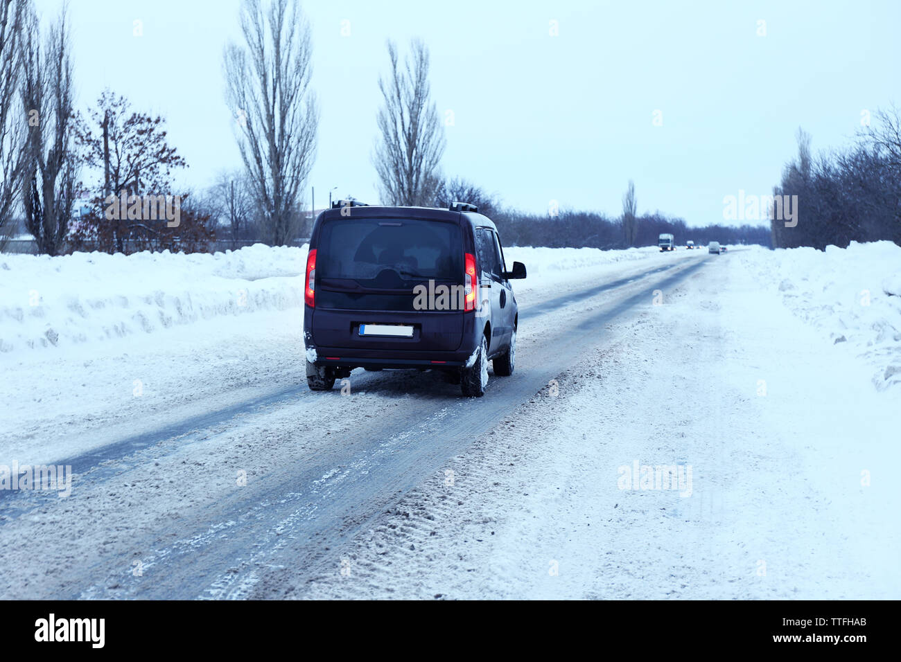 Car driving on snowy winter road, outdoor Stock Photo - Alamy