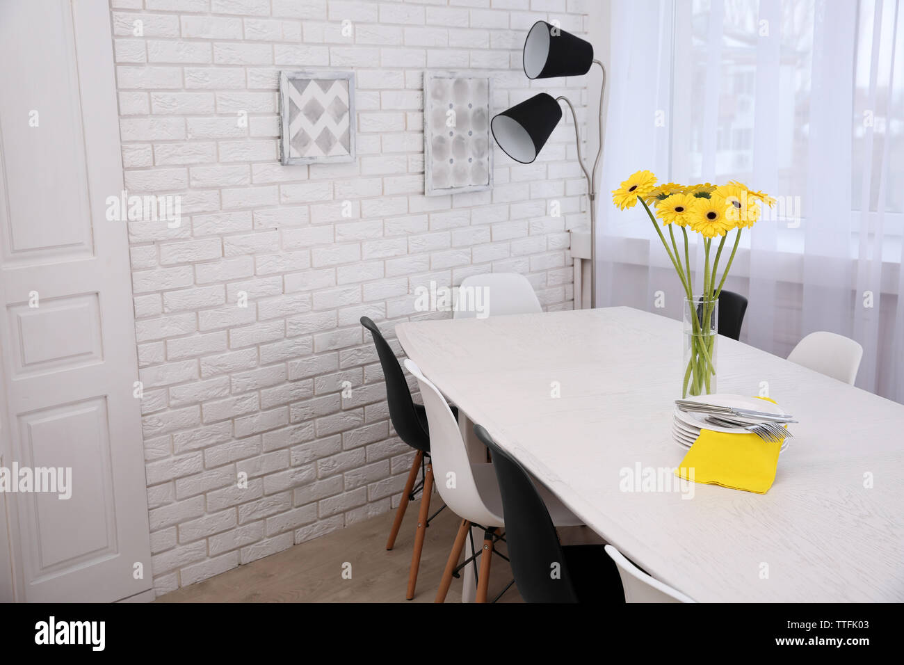 Beautiful interior with table and chairs Stock Photo - Alamy