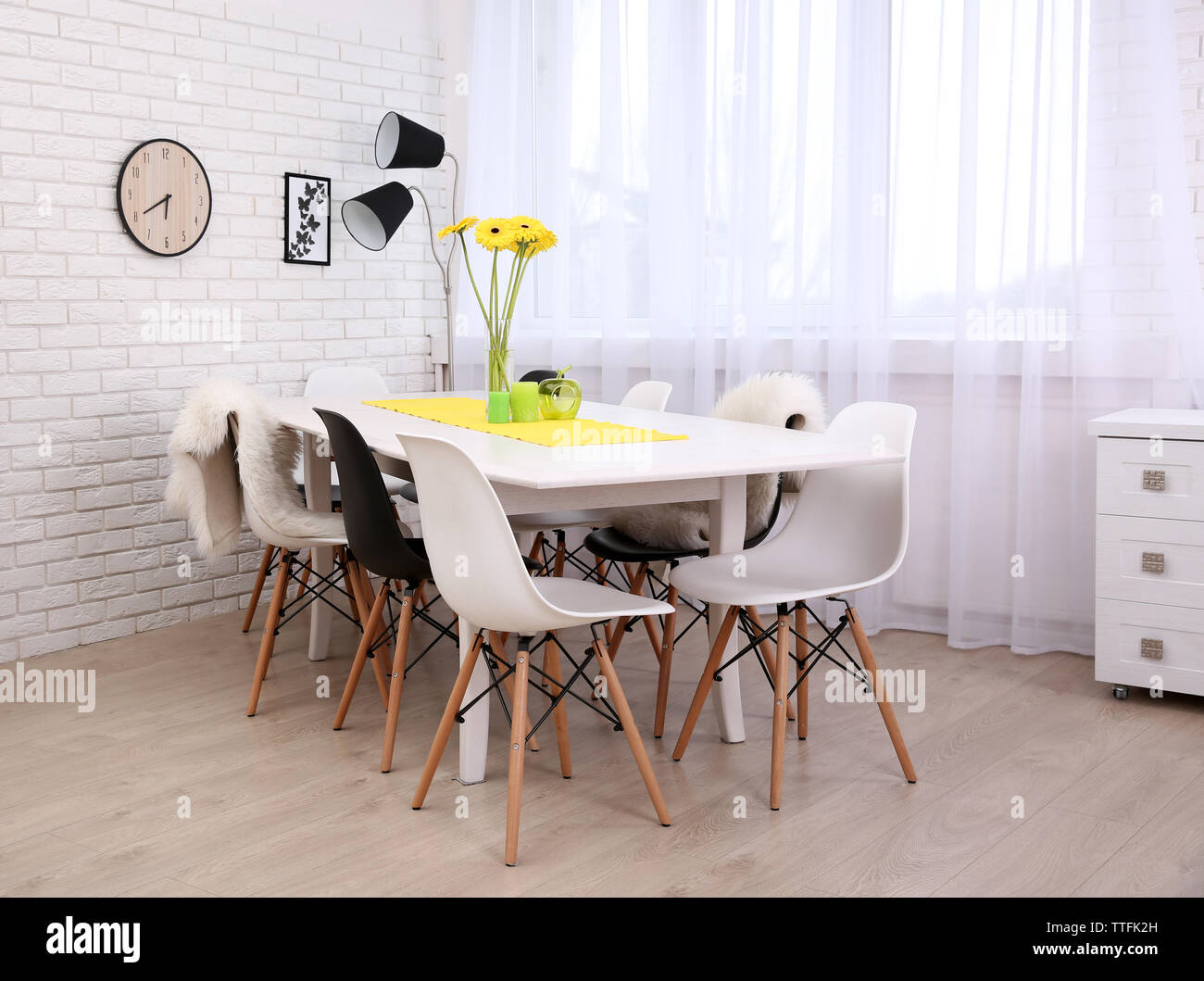 Beautiful interior with table and chairs Stock Photo - Alamy