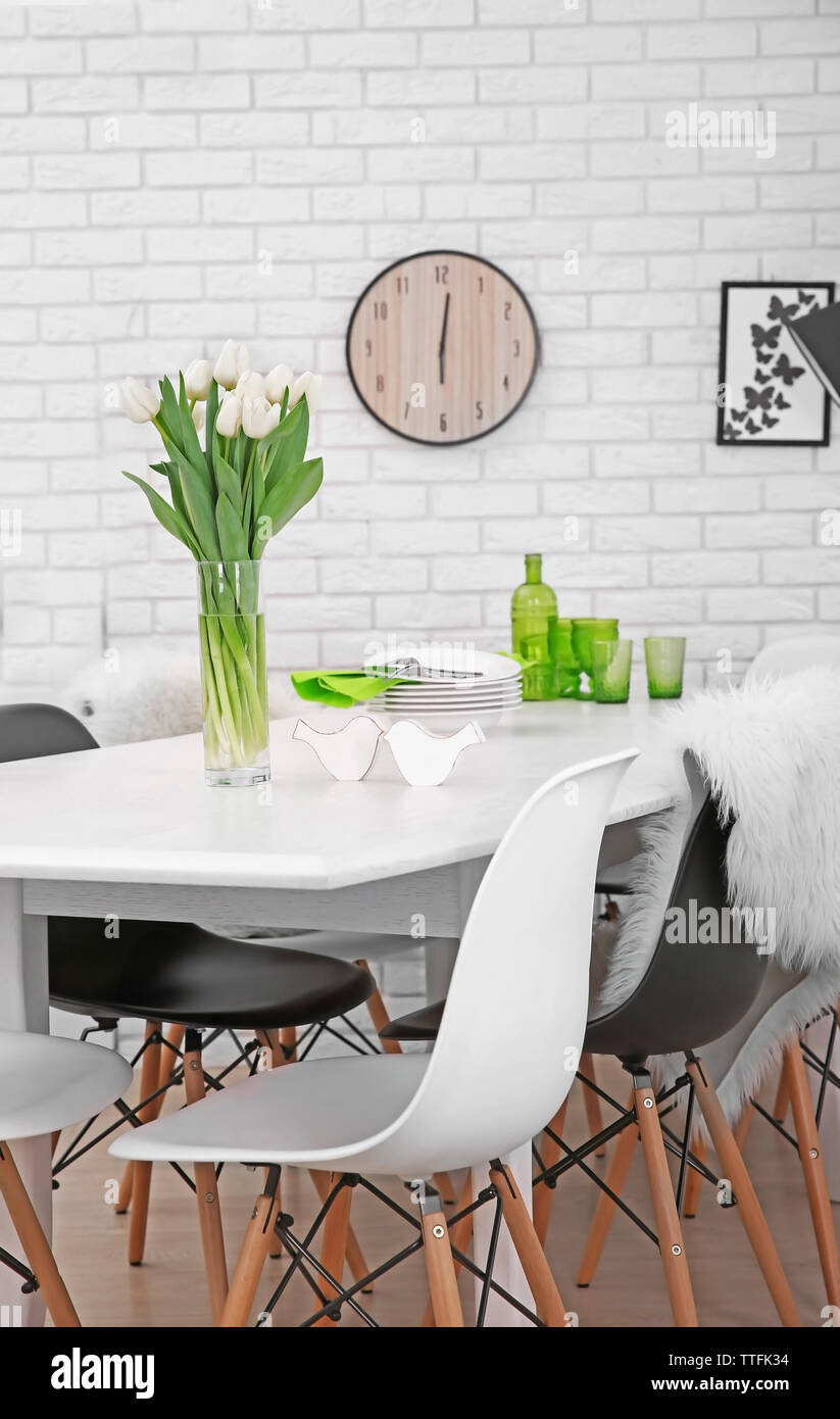 Beautiful interior with table and chairs Stock Photo - Alamy