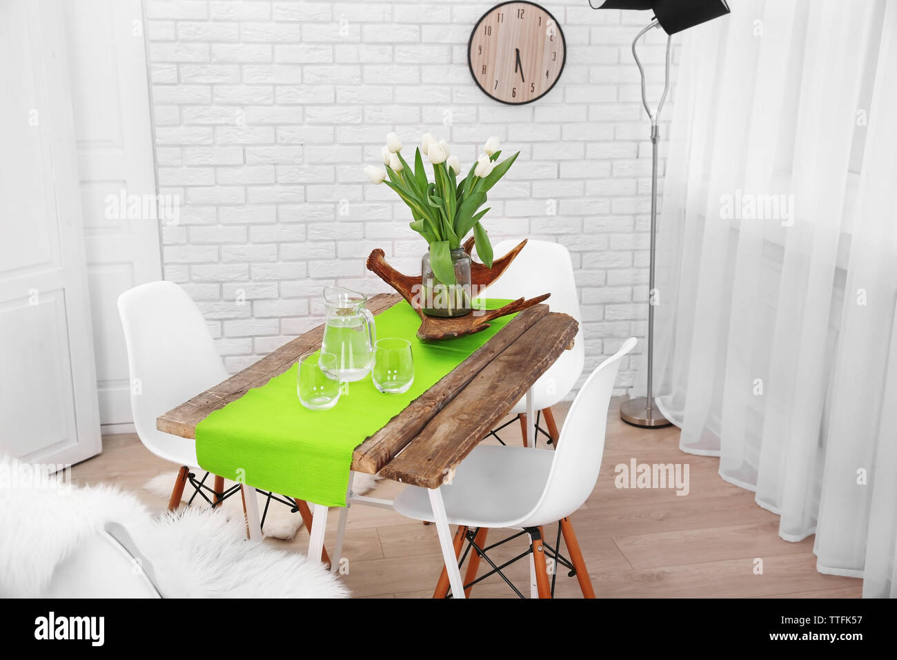 Beautiful interior with table and chairs Stock Photo - Alamy
