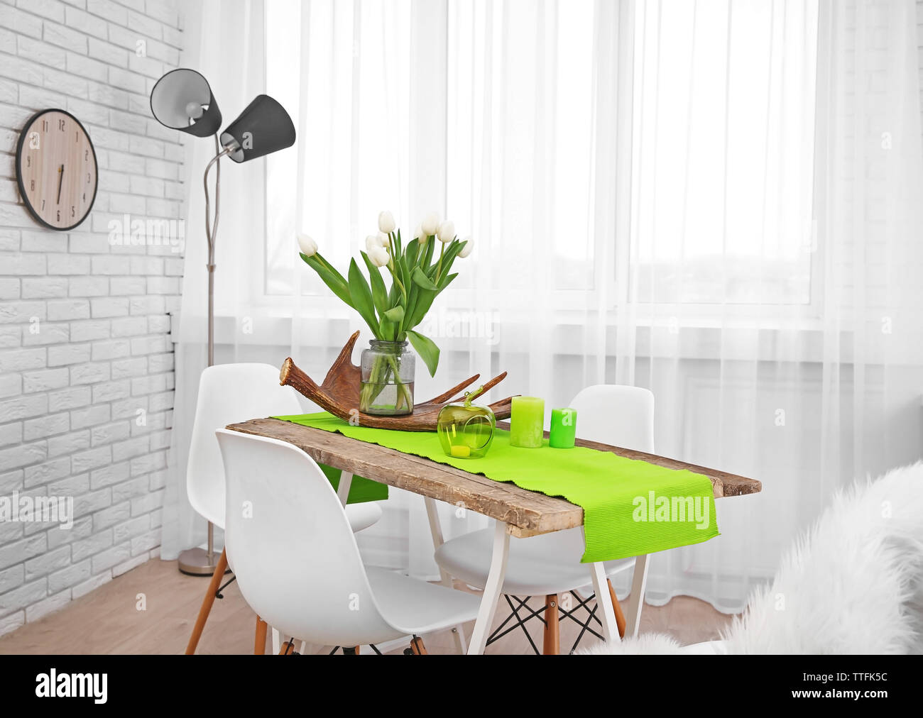 Beautiful interior with table and chairs Stock Photo - Alamy