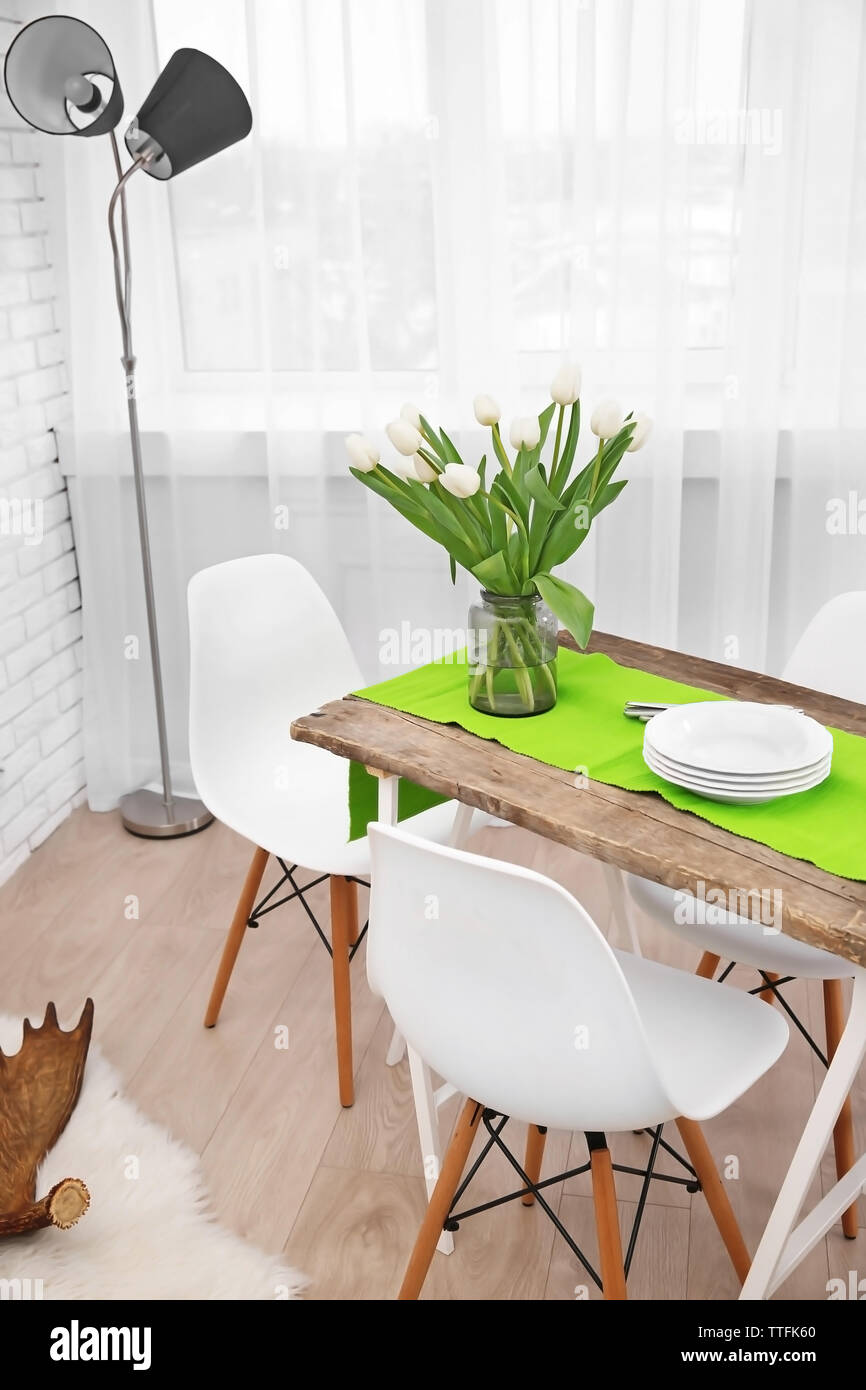 Beautiful interior with table and chairs Stock Photo - Alamy