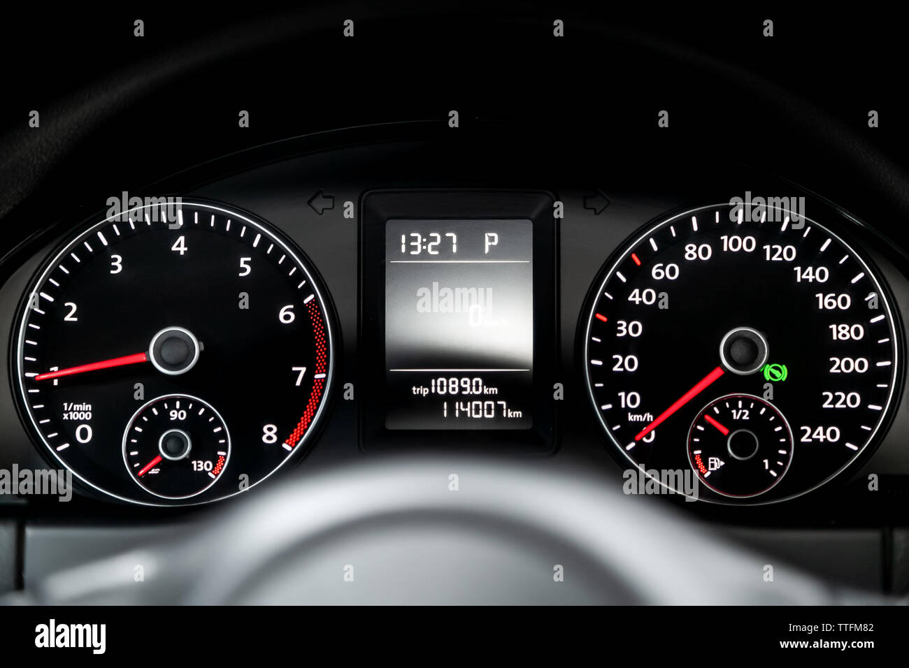 Interior view of car with black salon. Modern luxury prestige car ...