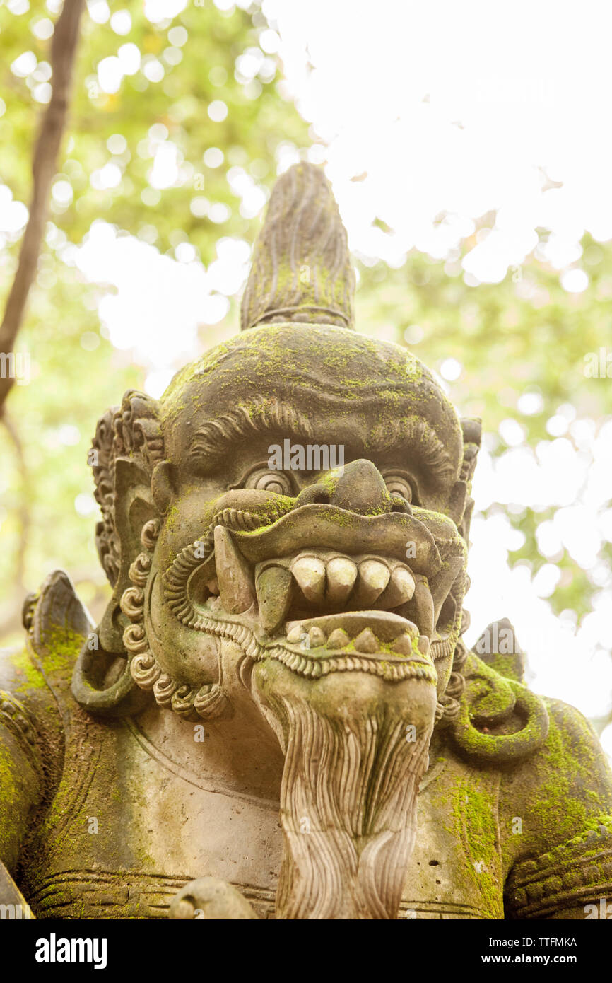Stone carved demon Balinese statue with trees in the background, UBUD ...