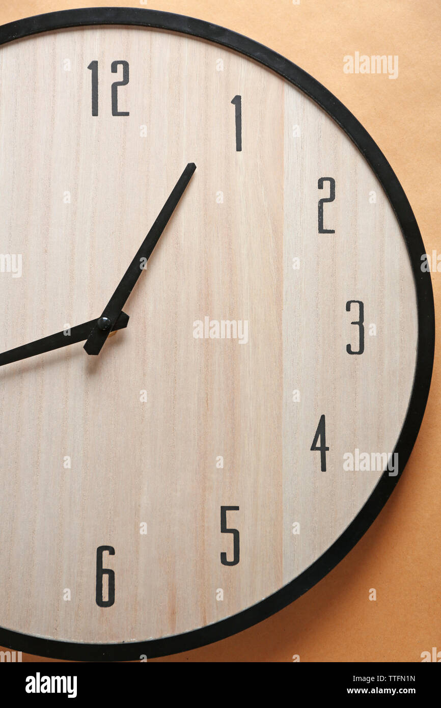 Wooden clock face closeup Stock Photo - Alamy