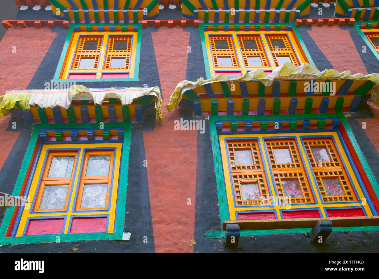 Colorful Windows in Namache Bazaar Stock Photo - Alamy