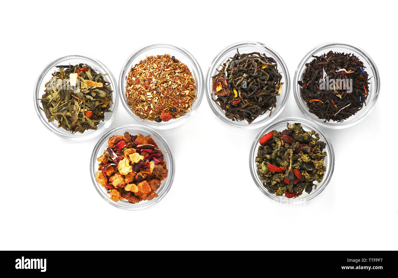 Variety of tea leaves, isolated on white Stock Photo - Alamy