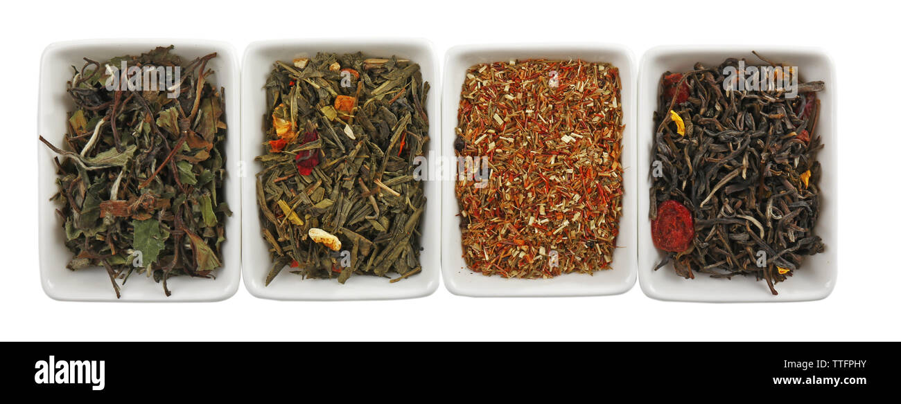 Variety of tea leaves, isolated on white Stock Photo - Alamy