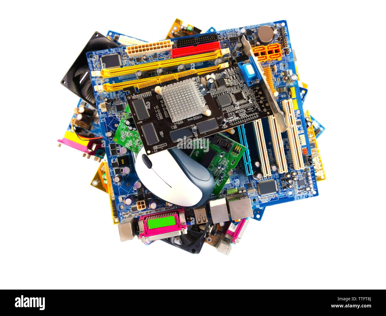 Computer motherboards with mouse, isolated on white Stock Photo - Alamy