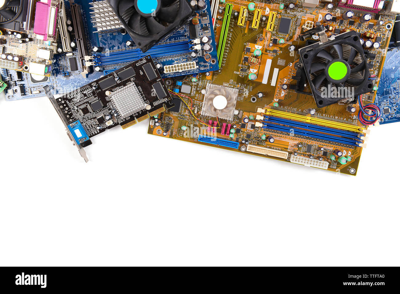 Computer motherboards with fans, isolated on white Stock Photo - Alamy