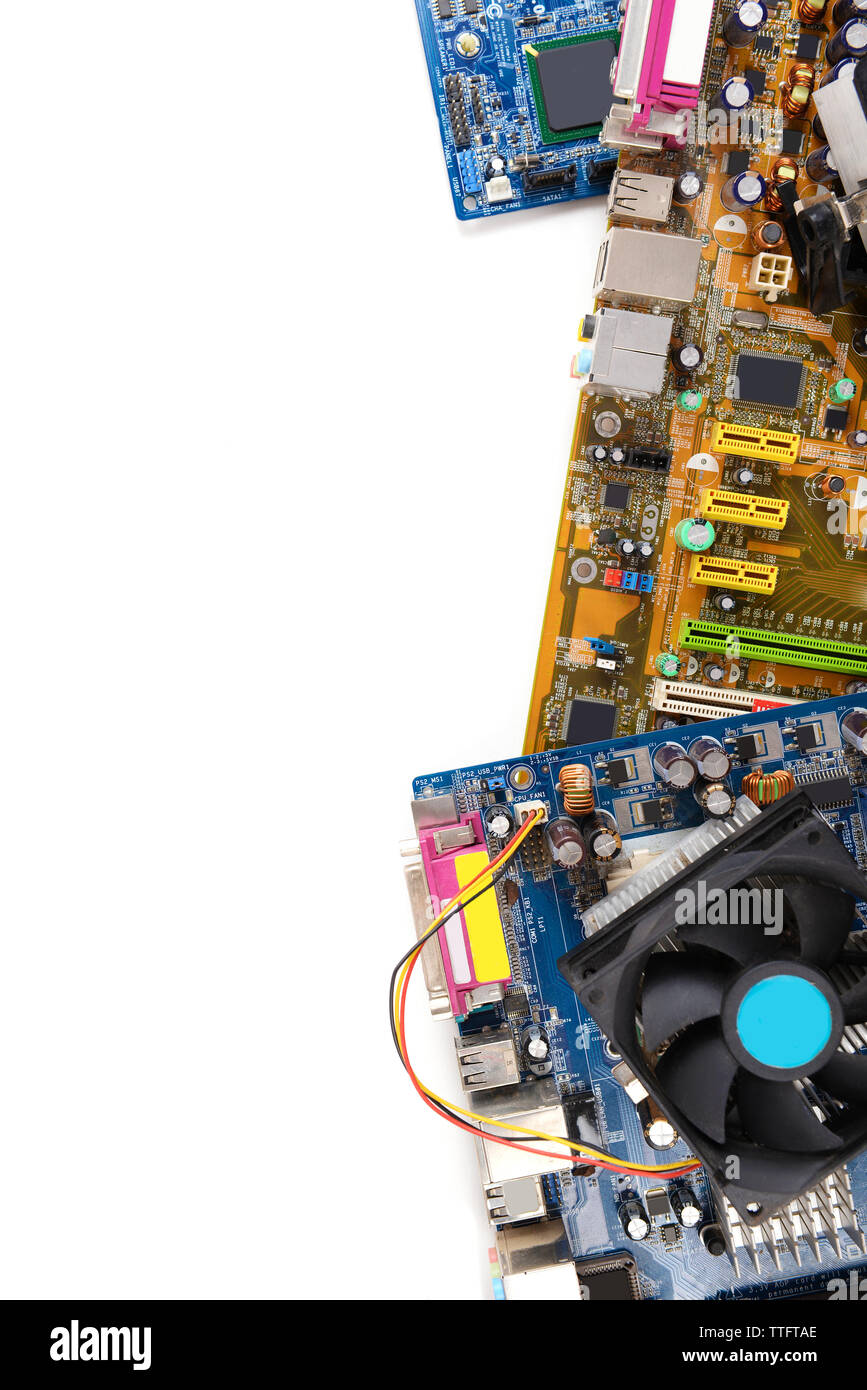 Computer motherboards with fan, isolated on white Stock Photo - Alamy