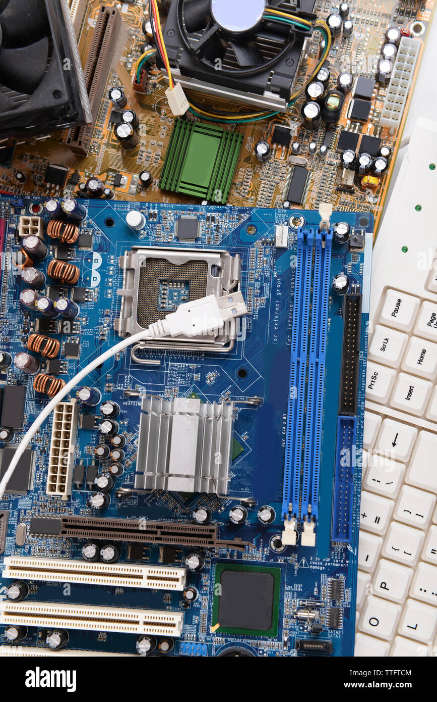 Computer motherboards with keyboard, close up Stock Photo - Alamy