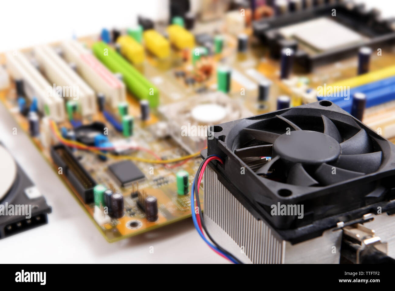Computer motherboard with fan, close up Stock Photo - Alamy