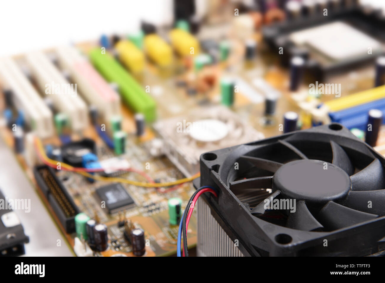 Computer motherboard with fan, close up Stock Photo - Alamy
