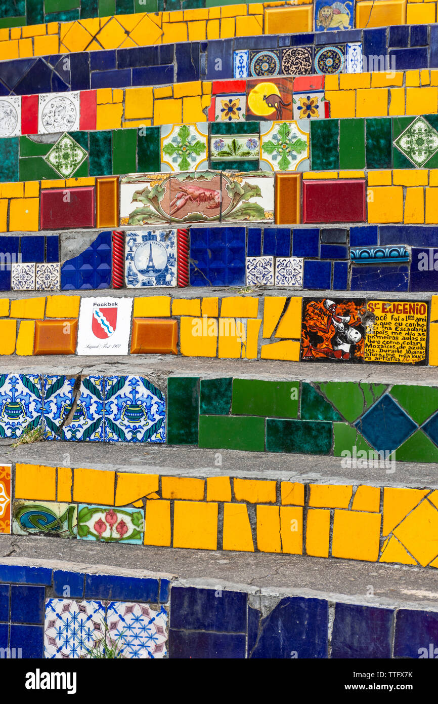Colorful tiles in Selaron Staircase, downtown in Lapa District Stock ...