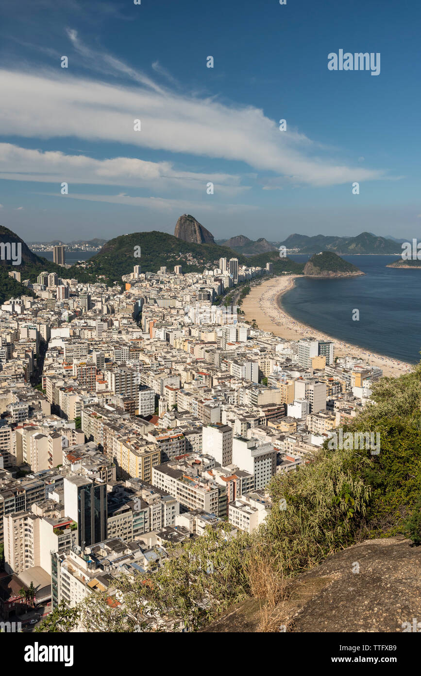View to Sugar Loaf Mountain and Copacabana from Cantagalo Mountain ...